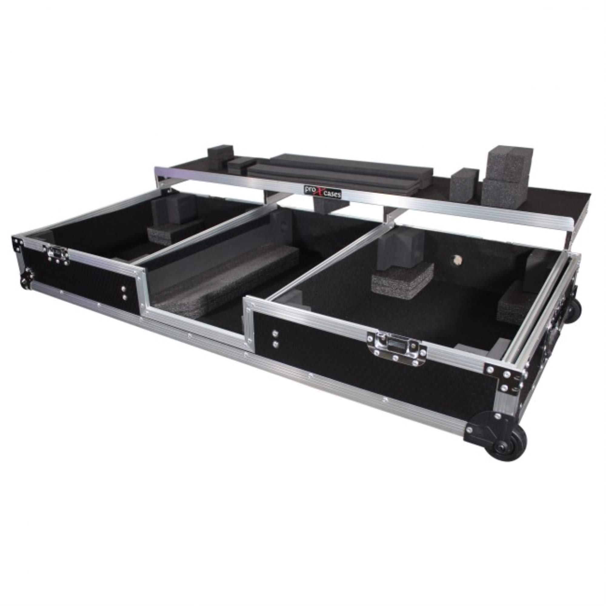 ProX XS-TMC1012WLTFBTL Flight Case+Shelf+Wheels for (2) Turntables+10"/12" Mixers