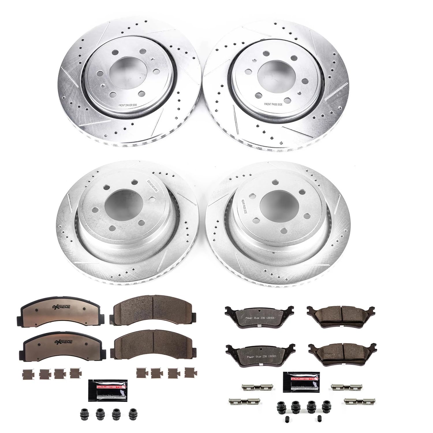 Power Stop Brake Kit For 2012-2018 Ford F-150 6 Lug Models - Truck & Tow Front and Rear Drilled Slotted Brake Rotors and Carbon Fiber Ceramic Pads Replacement, K6268-36