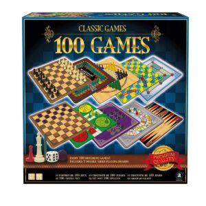 merchant ambassador: classic games, enjoy 100 different games, includes 5 double-sided playing boards, fun for children and adults, for ages 3 and up