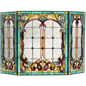 chloe victorian 3pcs 44x28 lucian tiffany-style folding fireplace screen