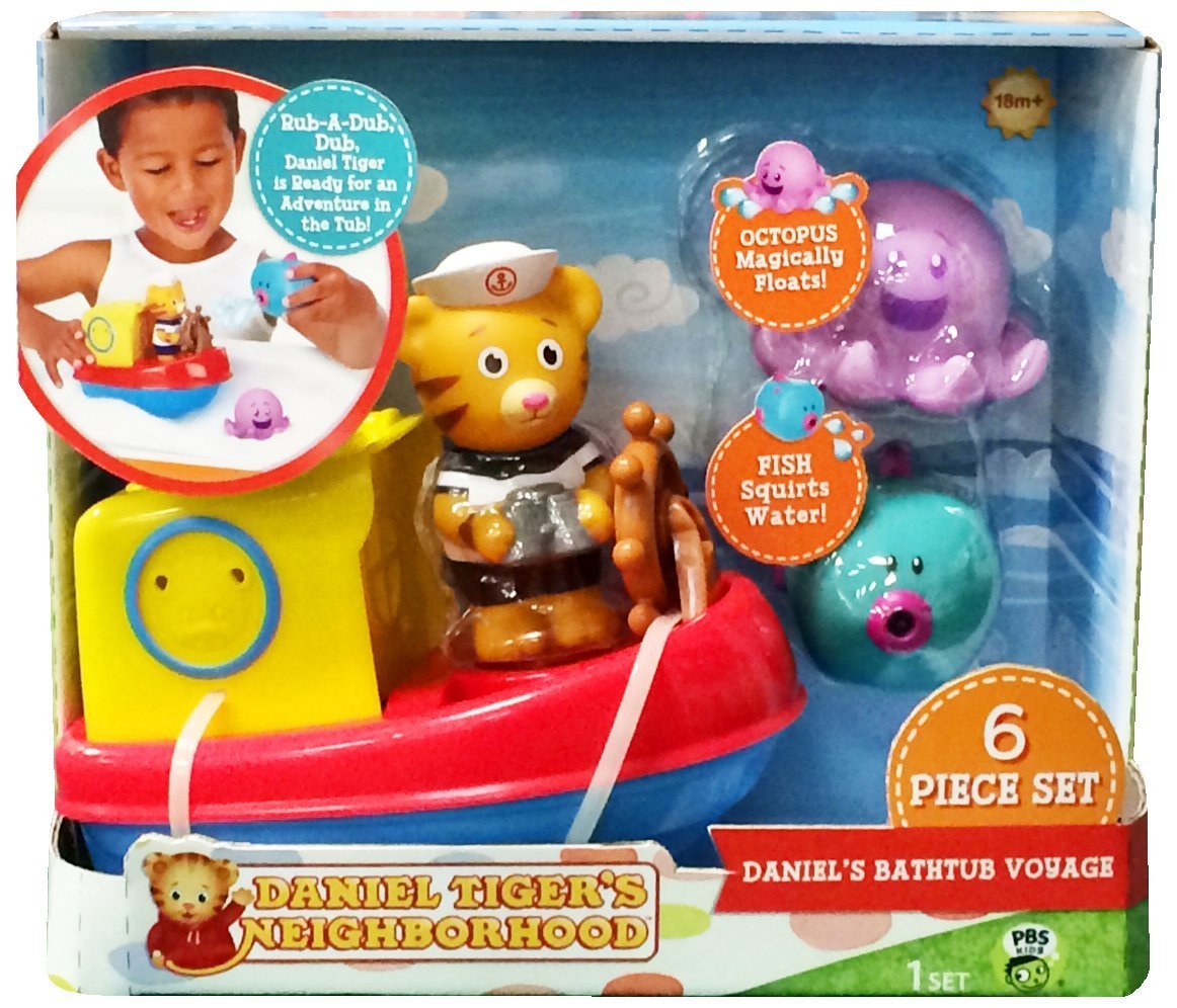 Daniel Tiger's Neighborhood Baby Bath Tub Toy Daniel's Bathtub Voyage Adventure, 6 Piece Set - Perfect for Baby/Toddler Boys and Girls 18 Months and up