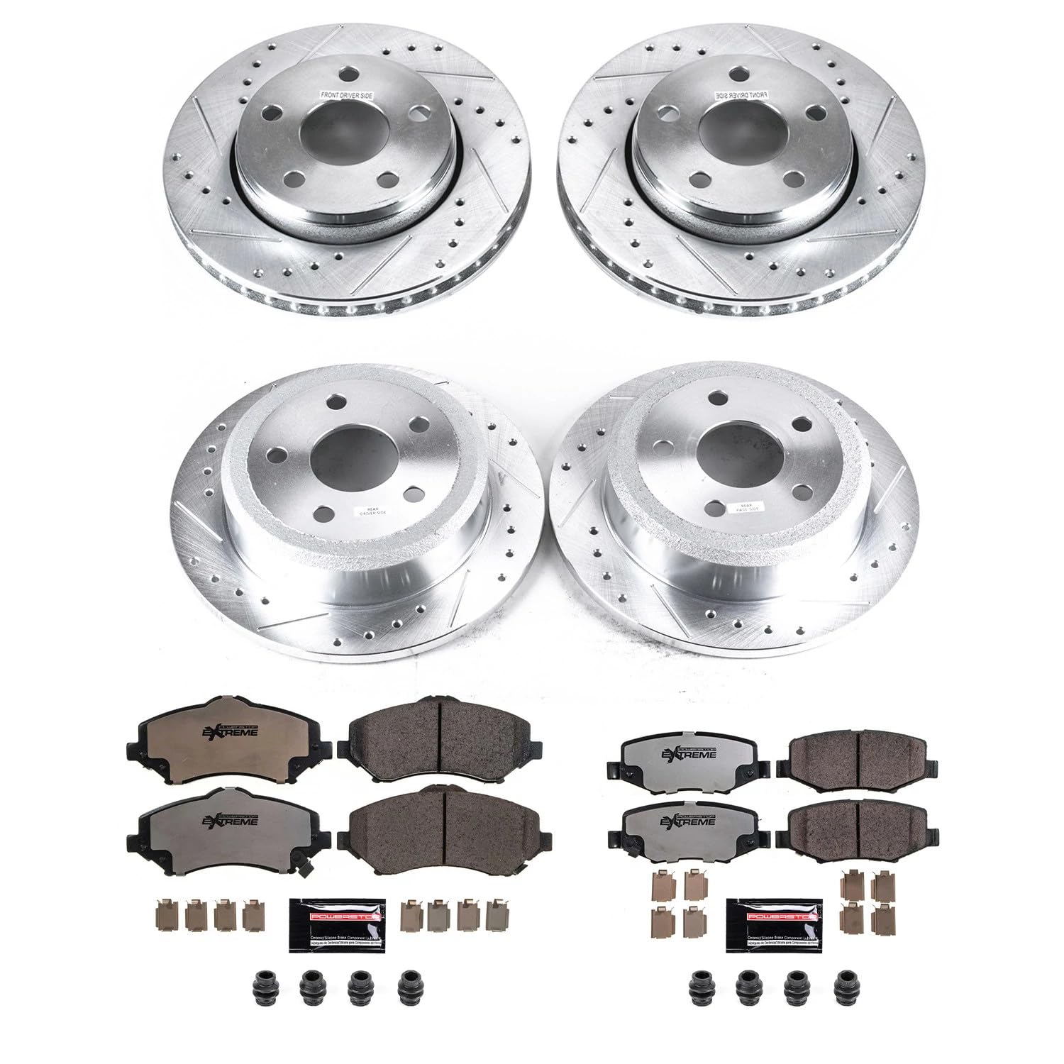 Power Stop Brake Kit For 2007-2018 Jeep Wrangler - Front and Rear Truck & Tow Carbon Fiber Ceramic Pads with Drilled and Slotted Brake Rotors Replacement, K2798-36