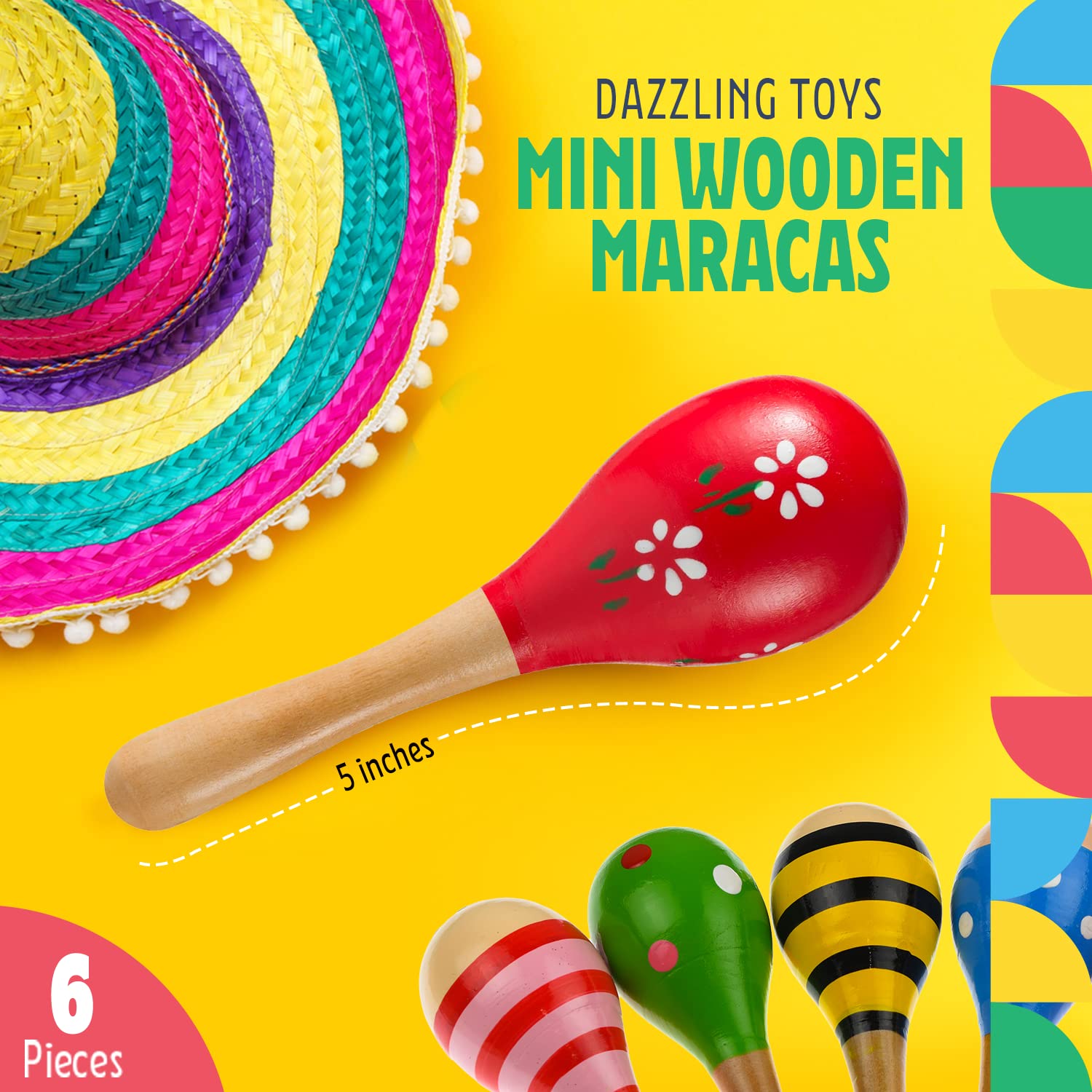 Dazzling Toys Maracas for Kids -12 Fiesta Party Decoration Maracas –Mini Wooden Maracas Baby Toy -Mexican Party Decorations -Toy Maracas Party Favors - Musical Instrument –Music Toys for Toddlers