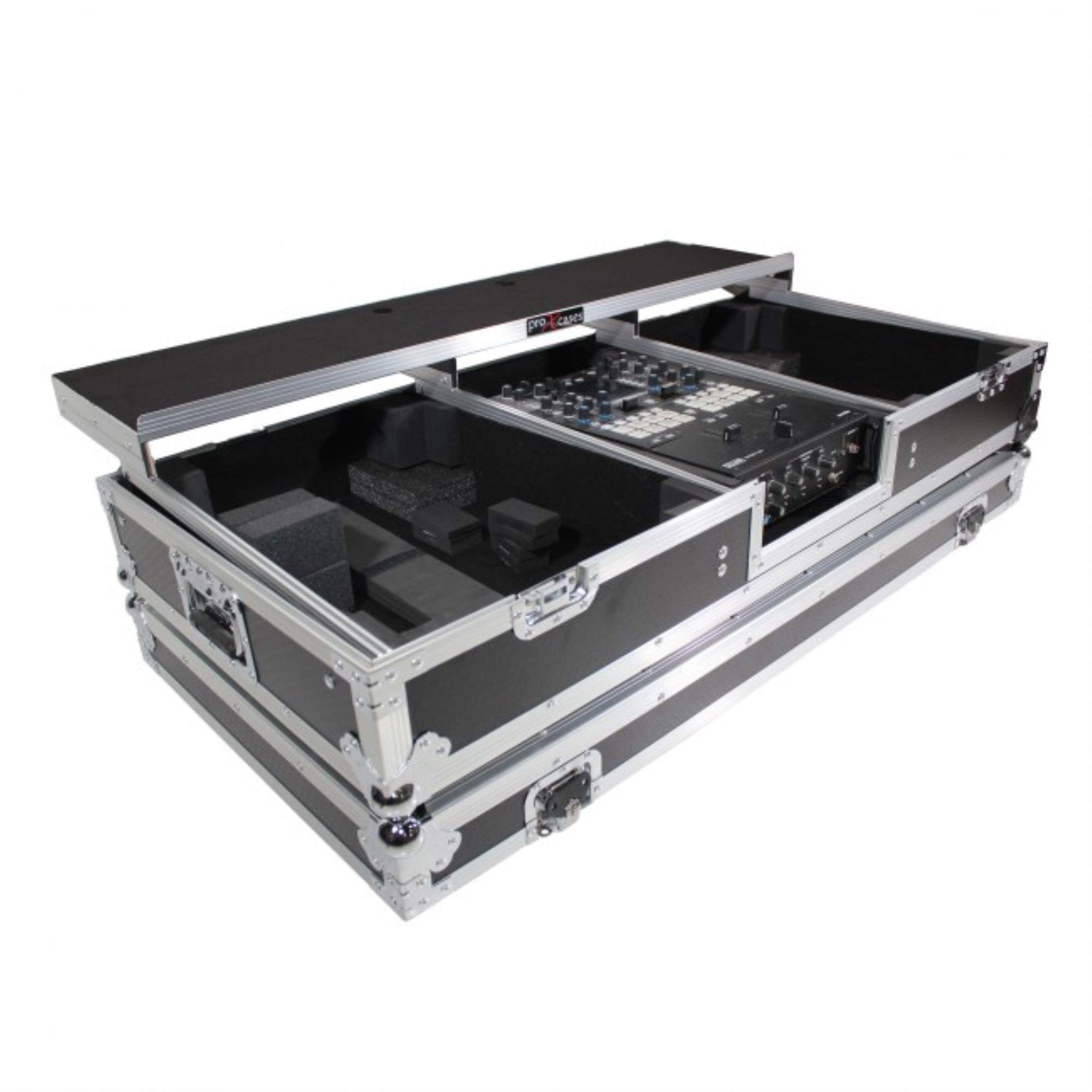 ProX XS-TMC1012WLTFBTL Flight Case+Shelf+Wheels for (2) Turntables+10"/12" Mixers