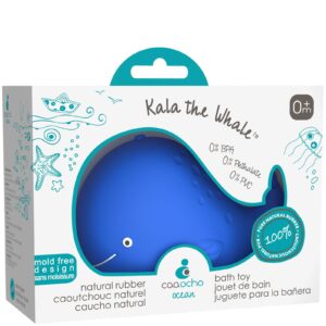 caaocho pure natural rubber bath toy - kala the whale baby toy - hole free bath toys, bpa free bath toys for infants, without holes sealed natural rubber baby toy