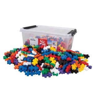 plus plus big - open play set - 600 piece in storage tub- basic color mix, construction building stem toy, interlocking large puzzle blocks for toddlers and preschool