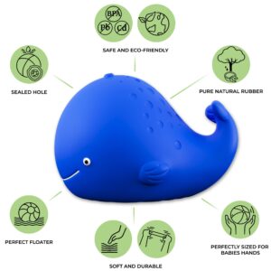 caaocho Pure Natural Rubber Bath Toy - Kala The Whale Baby Toy - Hole Free Bath Toys, BPA Free Bath Toys for Infants, Without Holes Sealed Natural Rubber Baby Toy