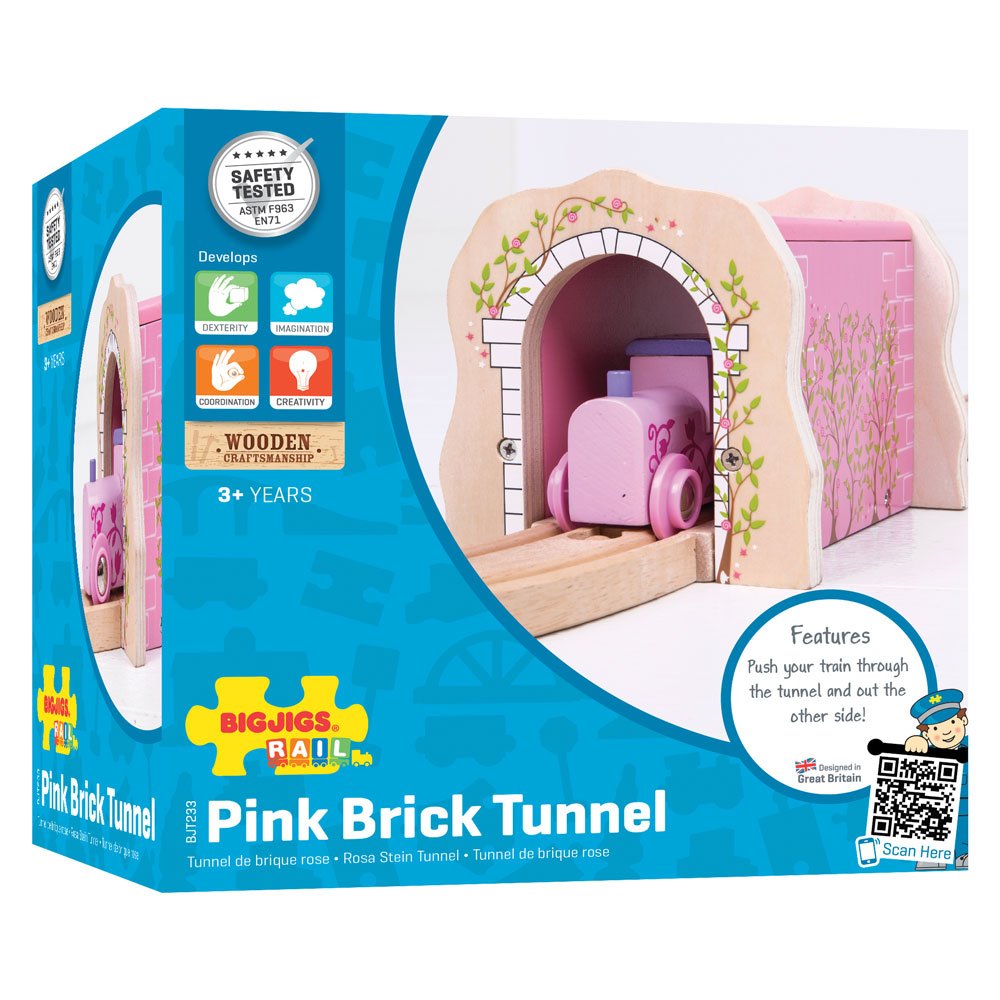 Bigjigs Rail Pink Brick Tunnel - Other Major Wooden Rail Brands are Compatible