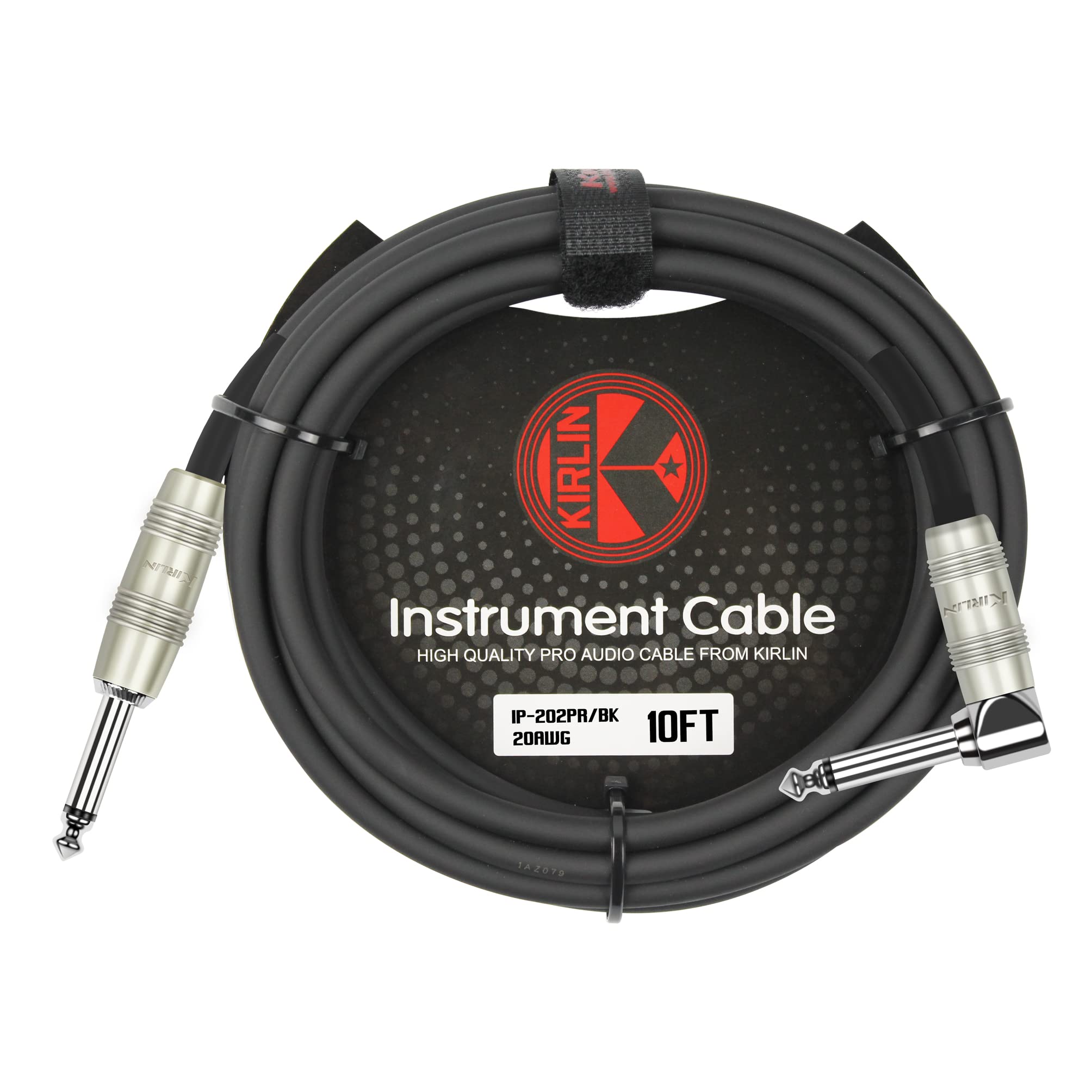 Kirlin Cable IP-202PR-10/BK - 10 Feet - Straight to Right Angle 1/4-Inch Plug Instrument Cable Black PVC Jacket