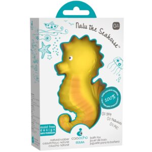 caaocho pure natural rubber bath toy - nalu the seahorse baby toy - hole free bath toys, bpa free bath toys for infants, without holes sealed natural rubber baby toy