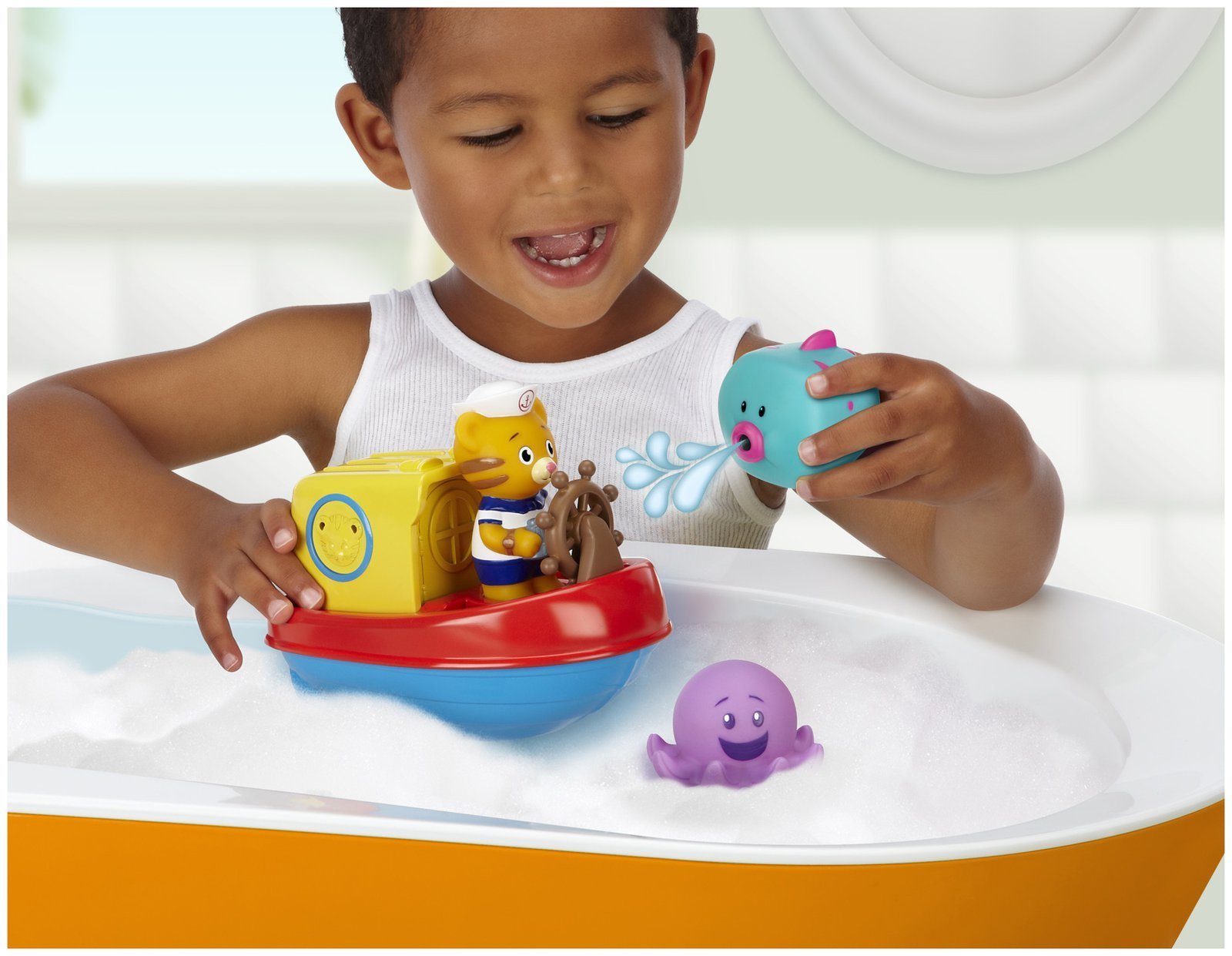 Daniel Tiger's Neighborhood Baby Bath Tub Toy Daniel's Bathtub Voyage Adventure, 6 Piece Set - Perfect for Baby/Toddler Boys and Girls 18 Months and up