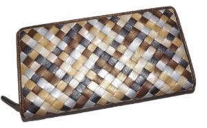 italia leather women's woven zip around clutch wallet metallic multi