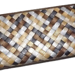 Italia Leather Women's Woven Zip Around Clutch Wallet Metallic Multi