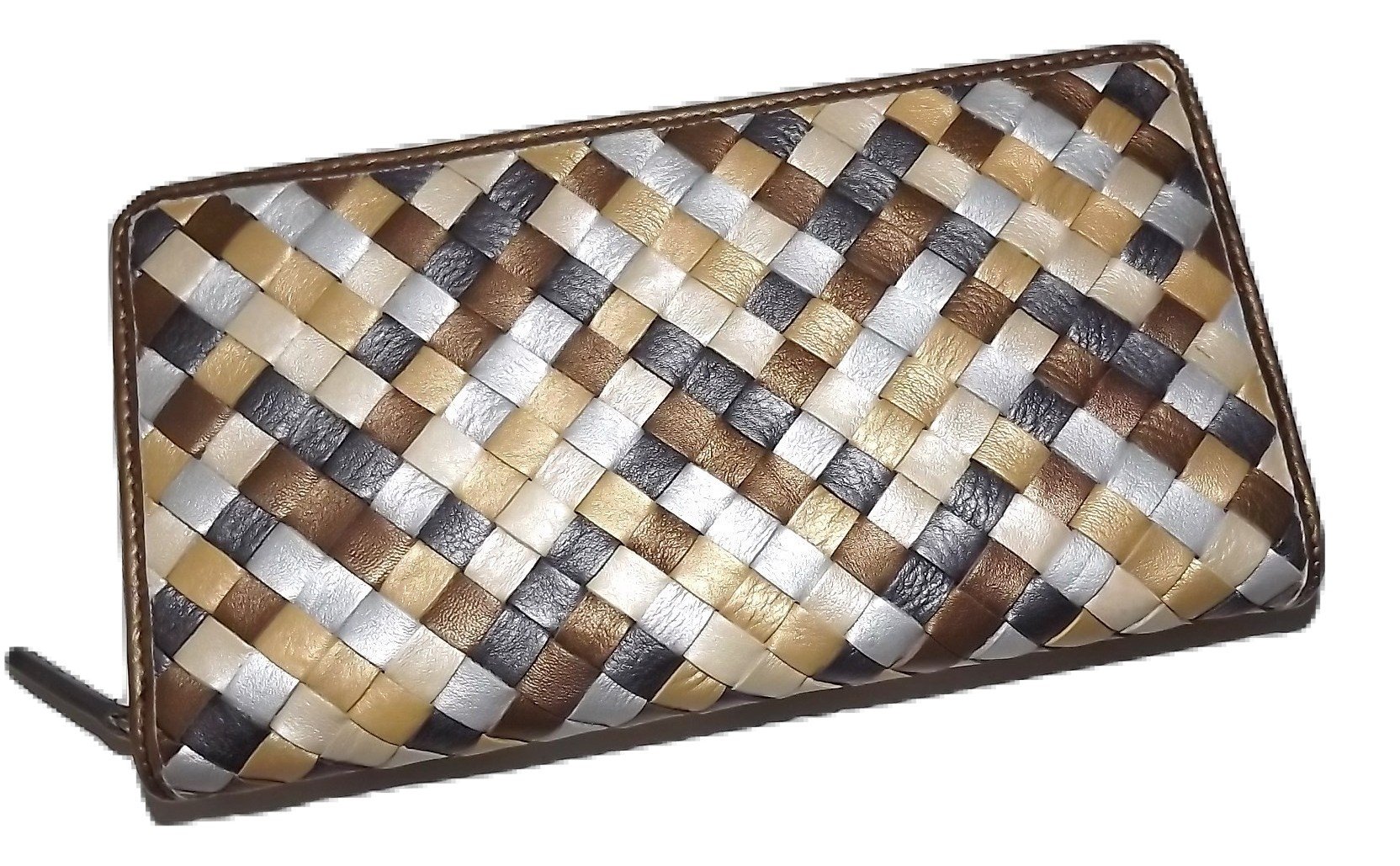 Italia Leather Women's Woven Zip Around Clutch Wallet Metallic Multi