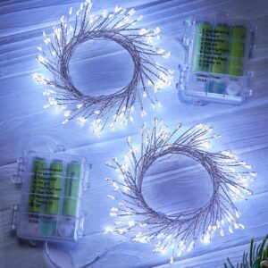 outdoor fairy lights battery operated, 2 pack twinkle string lights with remote, 5 feet 60 leds firecracker starry lights for diy wreath wedding party bedroom mason jar holiday christmas, pure white