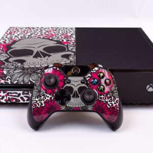 Designer Skin Sticker for the Xbox One Console With Two Wireless Controller Decals Pink Butterflies