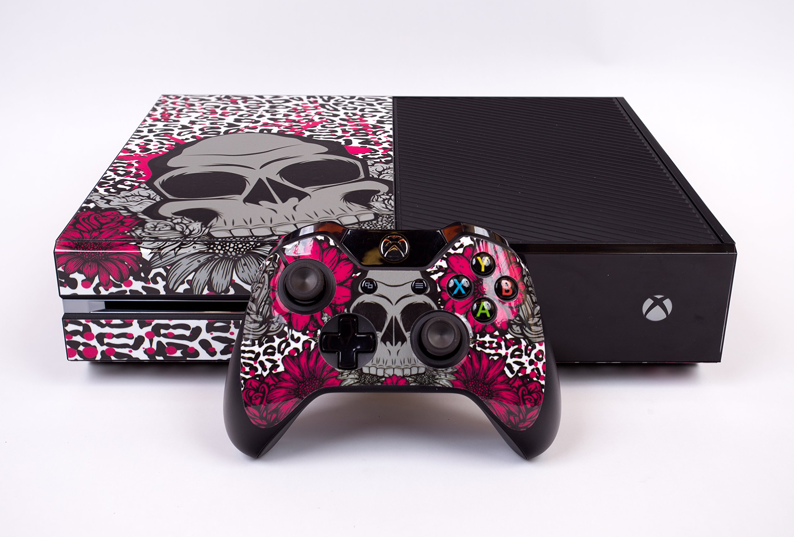 Designer Skin Sticker for the Xbox One Console With Two Wireless Controller Decals Pink Butterflies