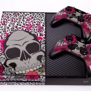 Designer Skin Sticker for the Xbox One Console With Two Wireless Controller Decals Pink Butterflies