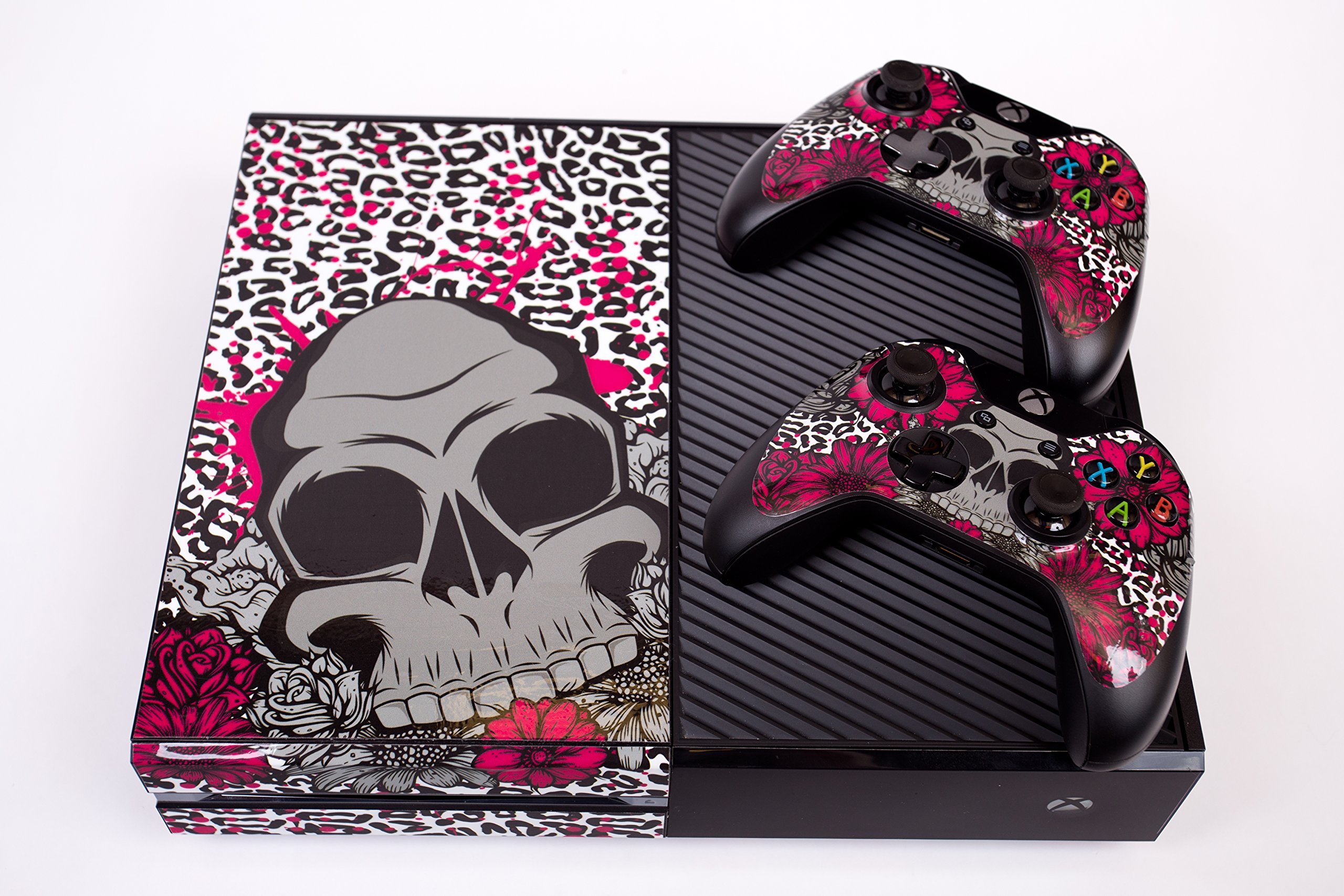 Designer Skin Sticker for the Xbox One Console With Two Wireless Controller Decals Pink Butterflies