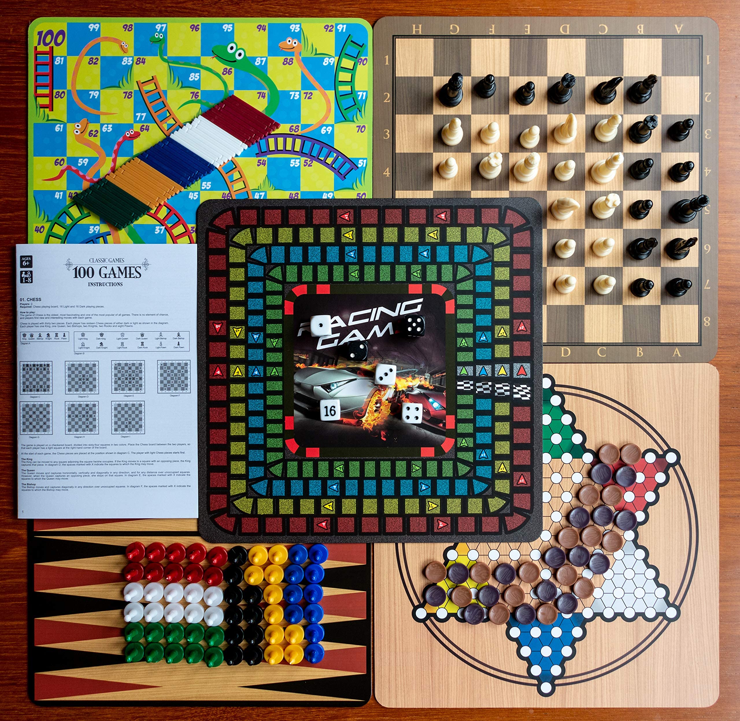 Merchant Ambassador: Classic Games, Enjoy 100 Different Games, Includes 5 Double-Sided Playing Boards, Fun for Children and Adults, For Ages 3 and up