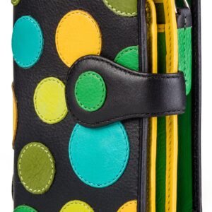 Visconti P1 Saturn Ladies Soft Leather Large Bifold Wallet/Purse with Polka Dots (Lily Pad)