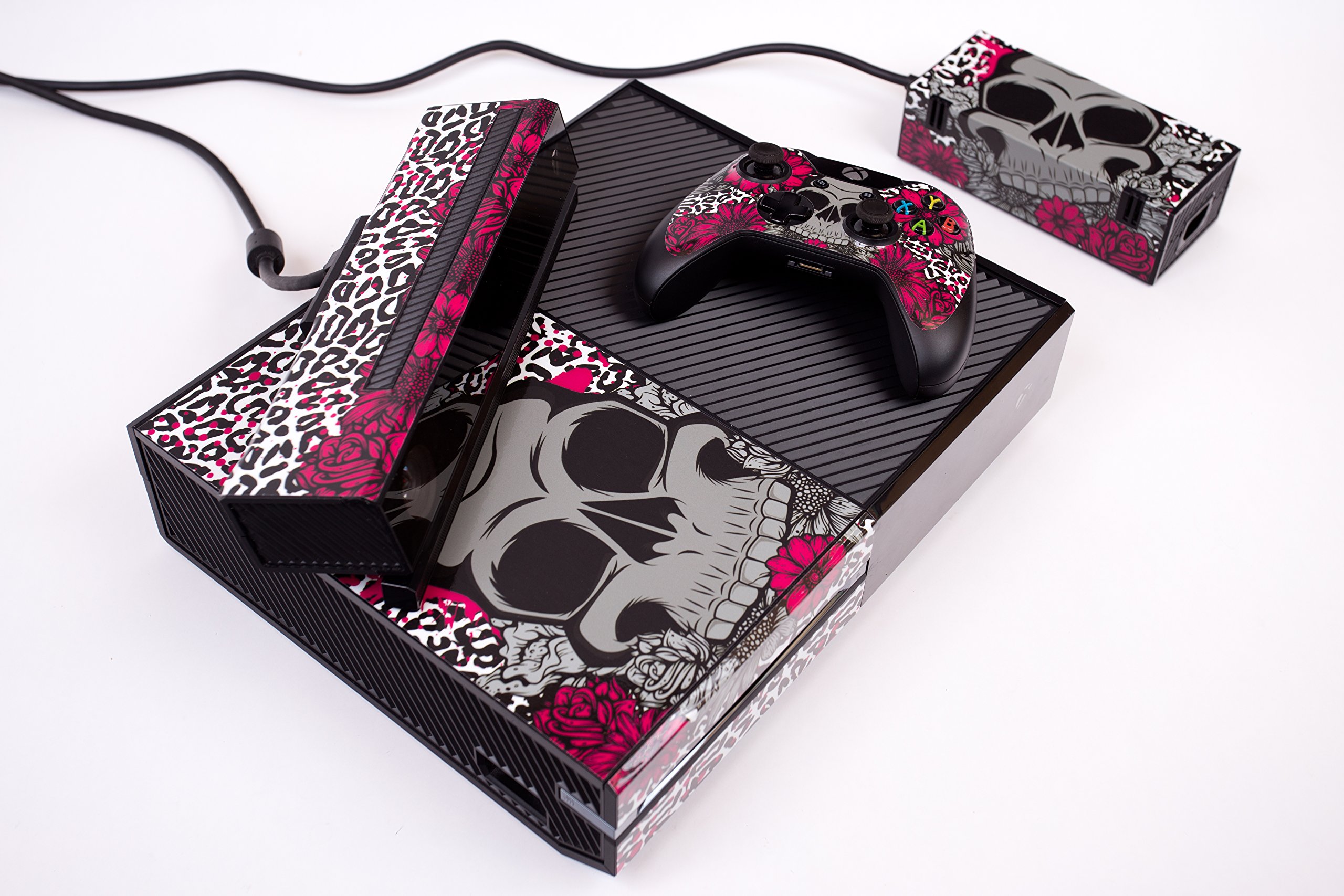 Designer Skin Sticker for the Xbox One Console With Two Wireless Controller Decals Pink Butterflies