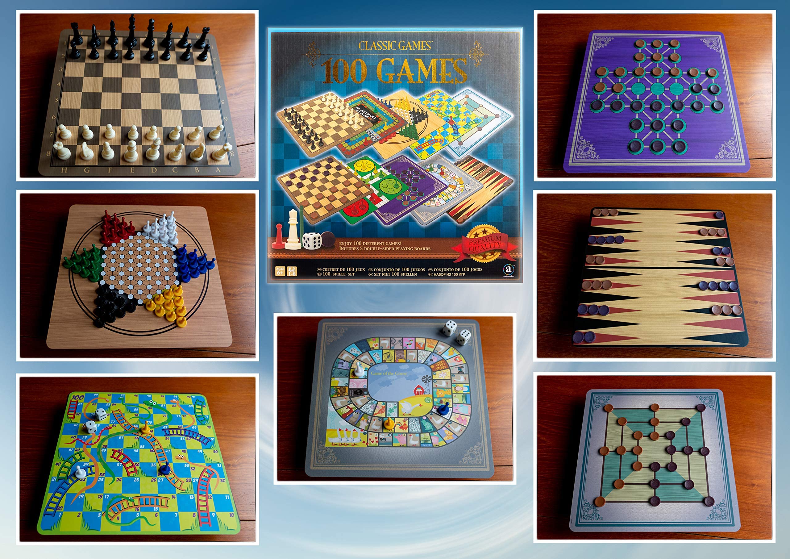 Merchant Ambassador: Classic Games, Enjoy 100 Different Games, Includes 5 Double-Sided Playing Boards, Fun for Children and Adults, For Ages 3 and up