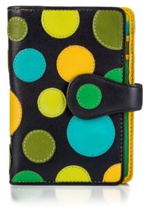 visconti p1 saturn ladies soft leather large bifold wallet/purse with polka dots (lily pad)