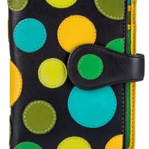 Visconti P1 Saturn Ladies Soft Leather Large Bifold Wallet/Purse with Polka Dots (Lily Pad)