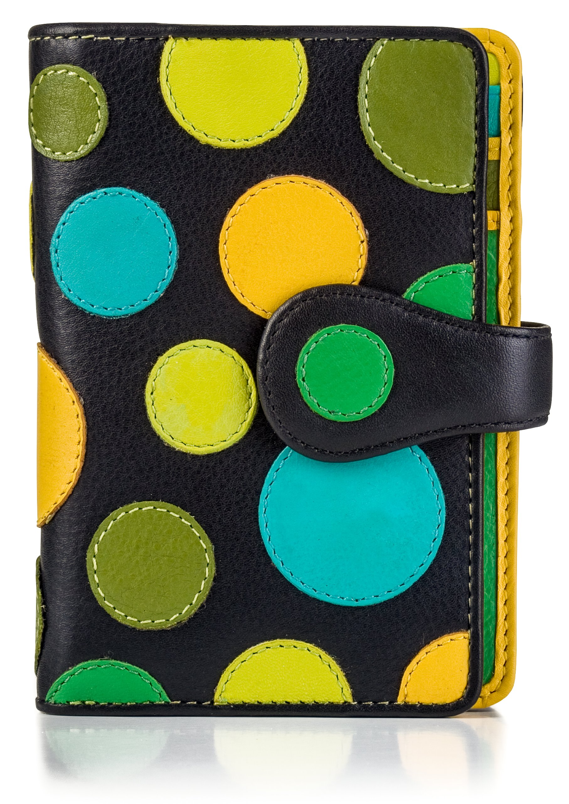 Visconti P1 Saturn Ladies Soft Leather Large Bifold Wallet/Purse with Polka Dots (Lily Pad)