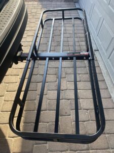 steel cargo carrier is ready to use with your receiver hitch on your car on the rear. carry your bikes or other items just like it. fits all standard class receivers. heavy duty tubular steel construction and rails on all four sides.