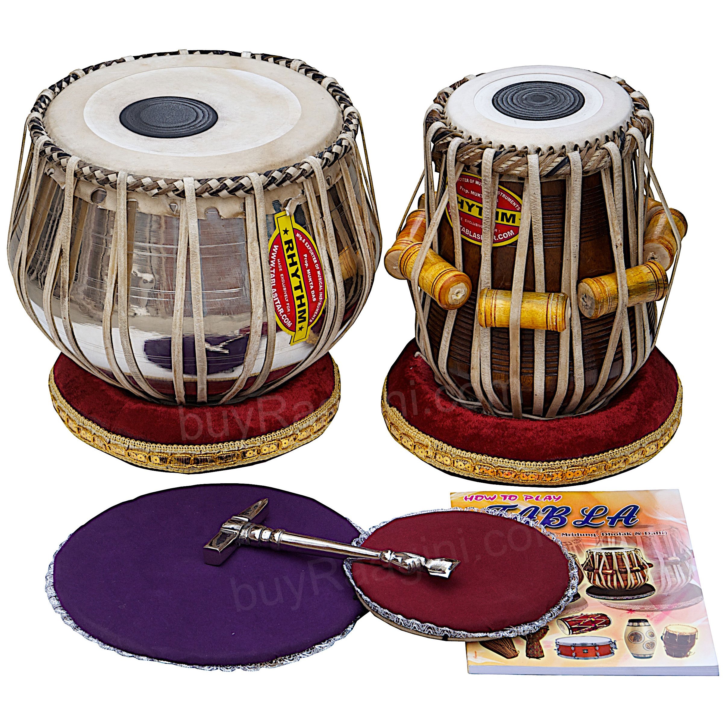 Mukta Das Tabla Set, Concert Quality, 3.5 Kilograms Chromed Copper Bayan, Sheesham Dayan with Padded Bag, Book, Hammer, Cushions, Cover, Kolkata Tabla Drums (PDI-AEB)