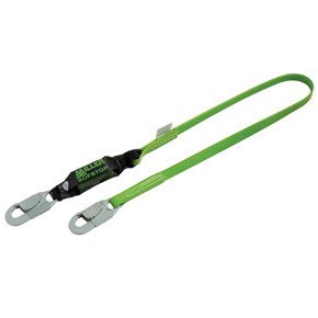 honeywell ansi z359.13 compliant two-legged, 4' vinyl coated web lanyard, w/1 locking snap hook & 2 locking rebar hooks (2-1/2'') (green) 8798pcr/4ftgn