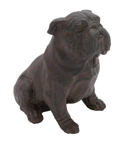 Deco 79 Polystone Bulldog Decorative Sculpture Distressed Sitting Home Decor Statue, Accent Figurine 10" x 7" x 11", Brown