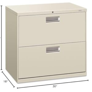 HON 600-Series Standard Lateral File with Lock, 2 Drawers, 28"H x 30"W x 19 1/4"D, Light Gray