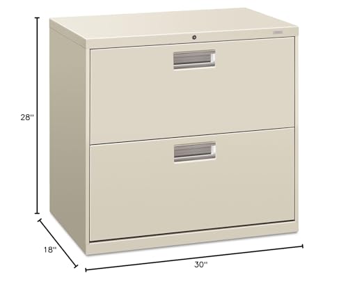 HON 600-Series Standard Lateral File with Lock, 2 Drawers, 28"H x 30"W x 19 1/4"D, Light Gray