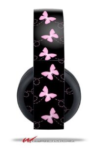 pastel butterflies pink on black - decal style vinyl skin fits original sony ps4 gold wireless headphones (headphones not included)