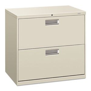 hon 600-series standard lateral file with lock, 2 drawers, 28"h x 30"w x 19 1/4"d, light gray