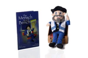 mensch on a bench as seen on shark tank the hanukkah decor with hardcover book and removable bench