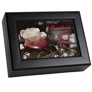 cottage garden grandma bereavement matte black finish jewelry music box - plays song how great thou art