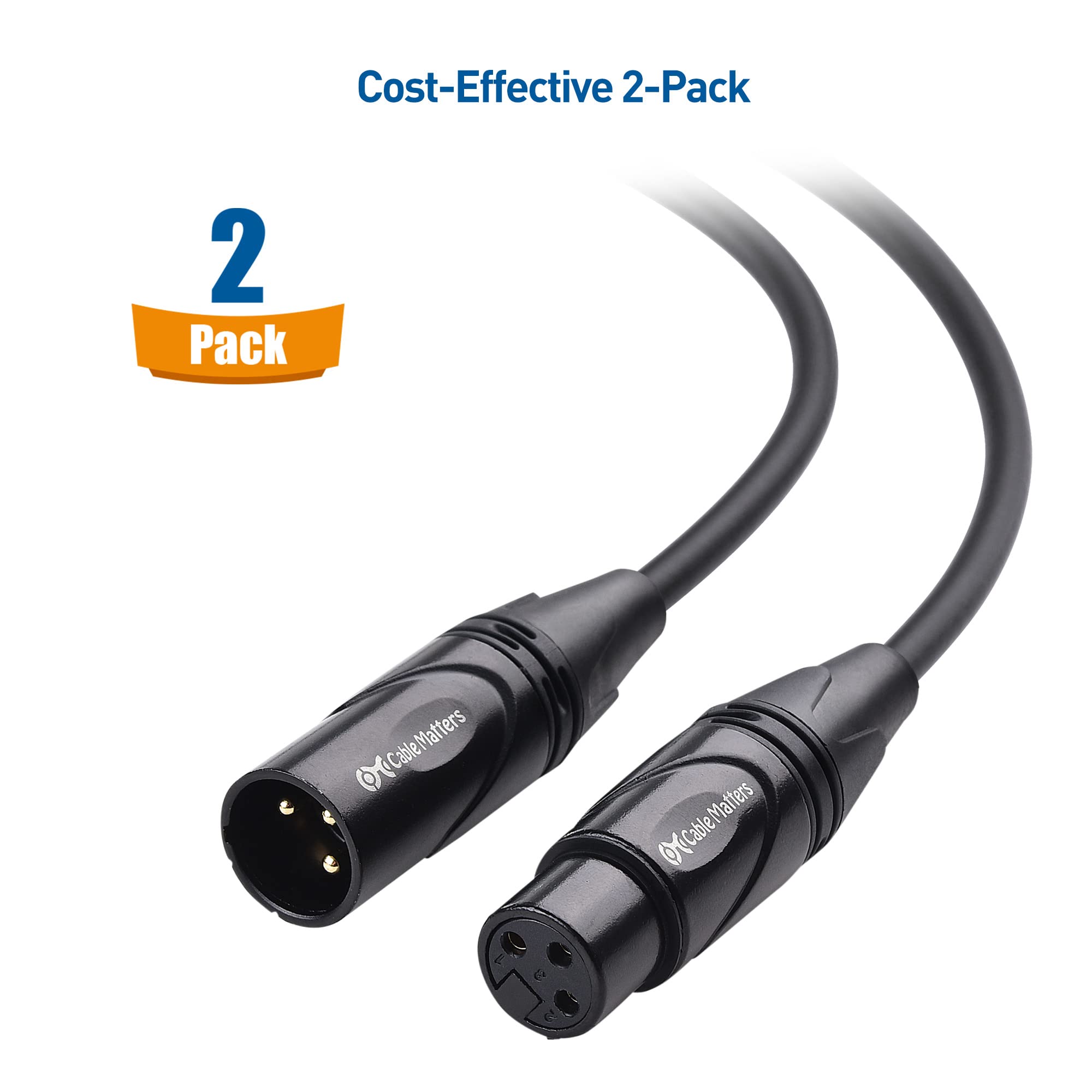 Cable Matters 2-Pack Premium Short XLR to XLR Cables, XLR Microphone Cable 3 Feet, Oxygen-Free Copper (OFC) XLR Male to Female Cord, Mic Cord, XLR Speaker Cable, Black