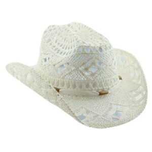 white stylish toyo straw beach cowboy hat w/shapeable brim, boho modern cowgirl