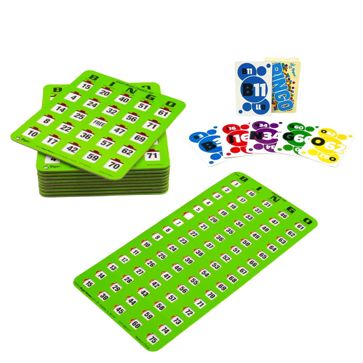 Regal Bingo Bingo Game Set for Adults and Kids - 25 Bingo Cards with Sliding Windows, Reusable & Large Bingo Cards, 1 Master Board - Fun Family Bingo Game Night - No Chips & Daubers Needed - Green