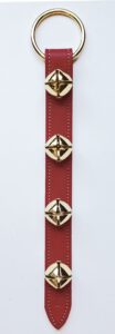 sleigh bells - red leather bell strap w/ four brass plated bells - jingle bells