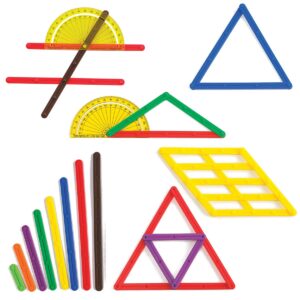 learning advantage geostix basic set - 80 construction sticks - 24 activity cards - 2 protractors - build 2d shapes and measure angles - teach geometry with construction