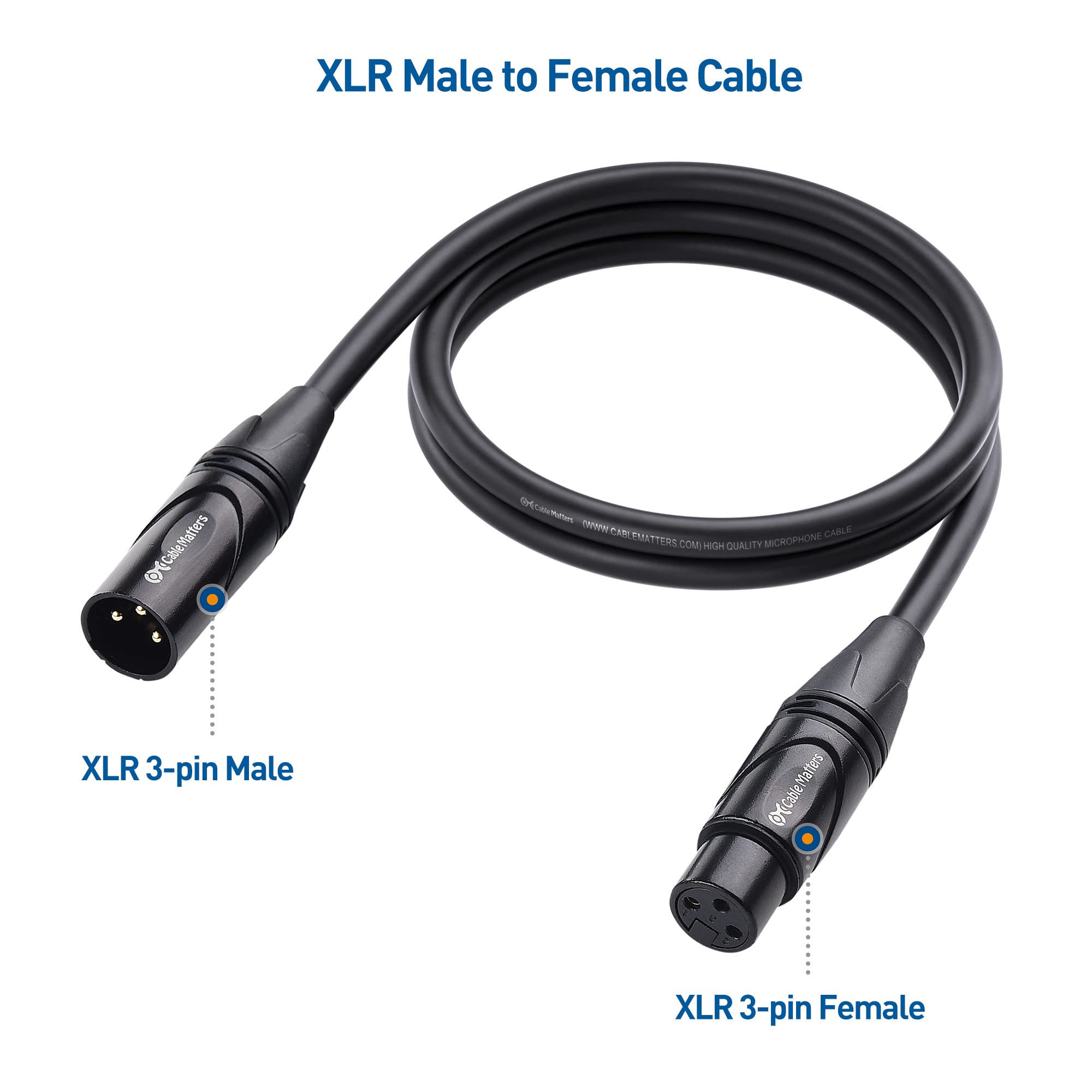 Cable Matters 2-Pack Premium Short XLR to XLR Cables, XLR Microphone Cable 3 Feet, Oxygen-Free Copper (OFC) XLR Male to Female Cord, Mic Cord, XLR Speaker Cable, Black