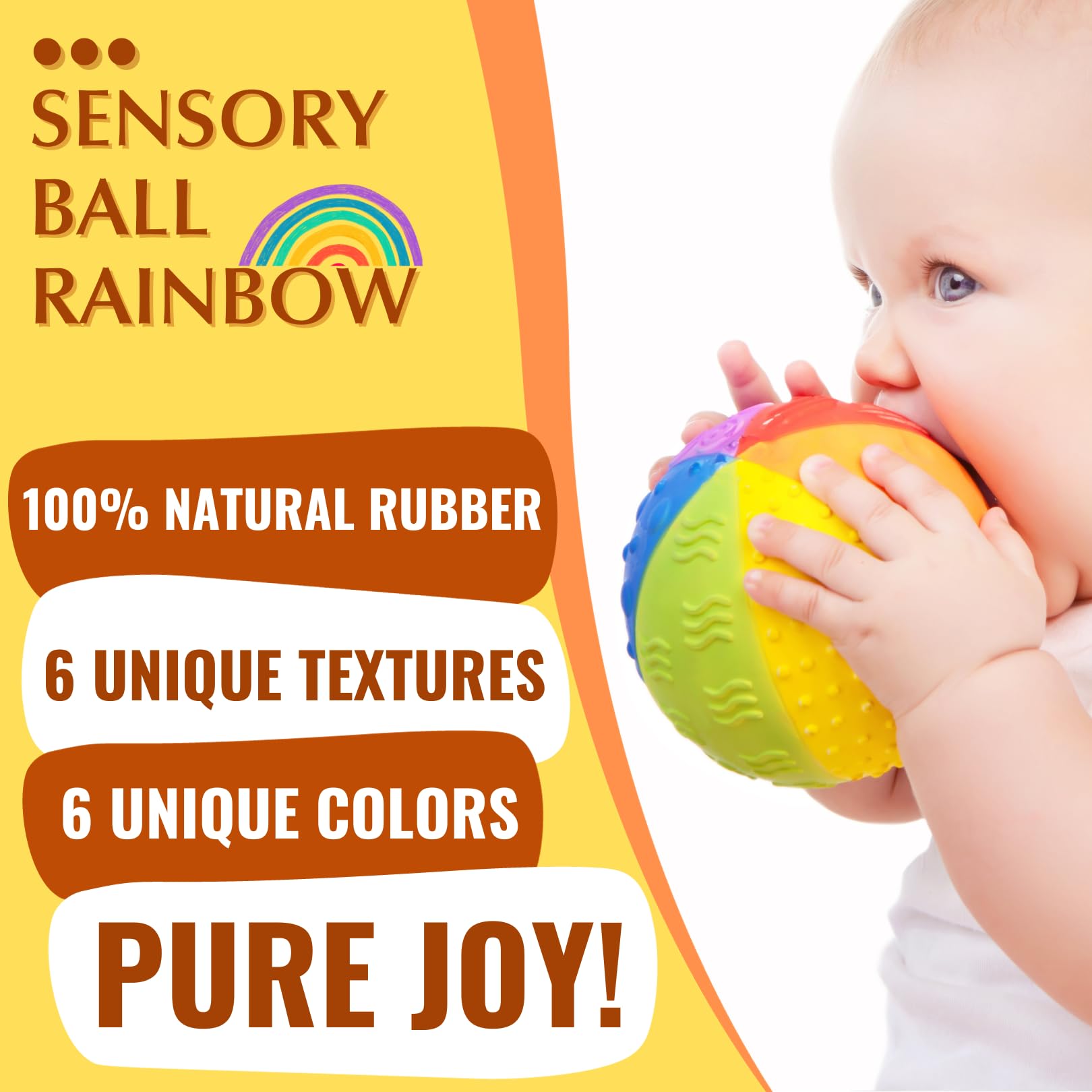 caaocho Pure Natural Rubber Sensory Ball Rainbow 4" - BPA Free Baby Ball Toy, for Sensory Play, Perfect Bouncer, Gentle Squeaking