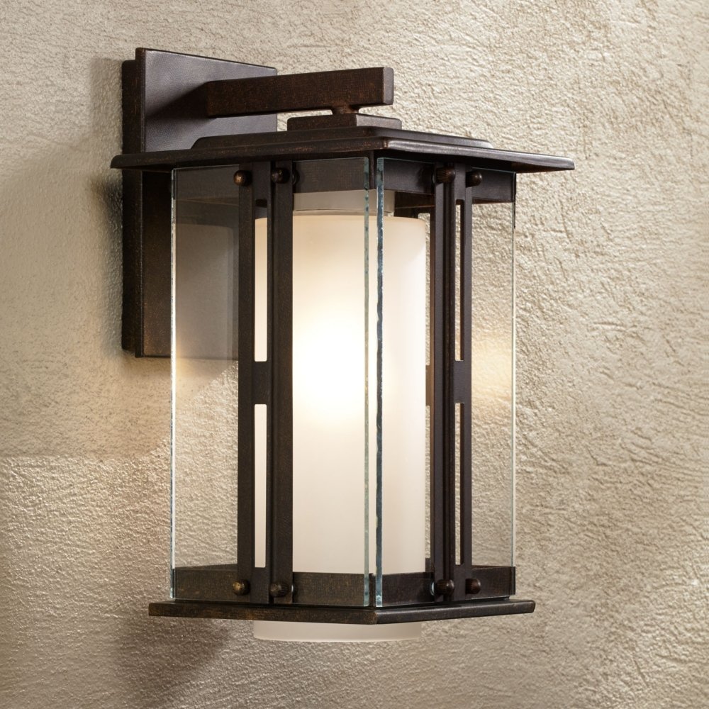 Franklin Iron Works Fallbrook Rustic Farmhouse Outdoor Wall Light Fixture Bronze Steel 11 3/4" Clear Frosted Double Glass for Exterior House Porch Patio Outside Deck Garage Front Door Garden Home