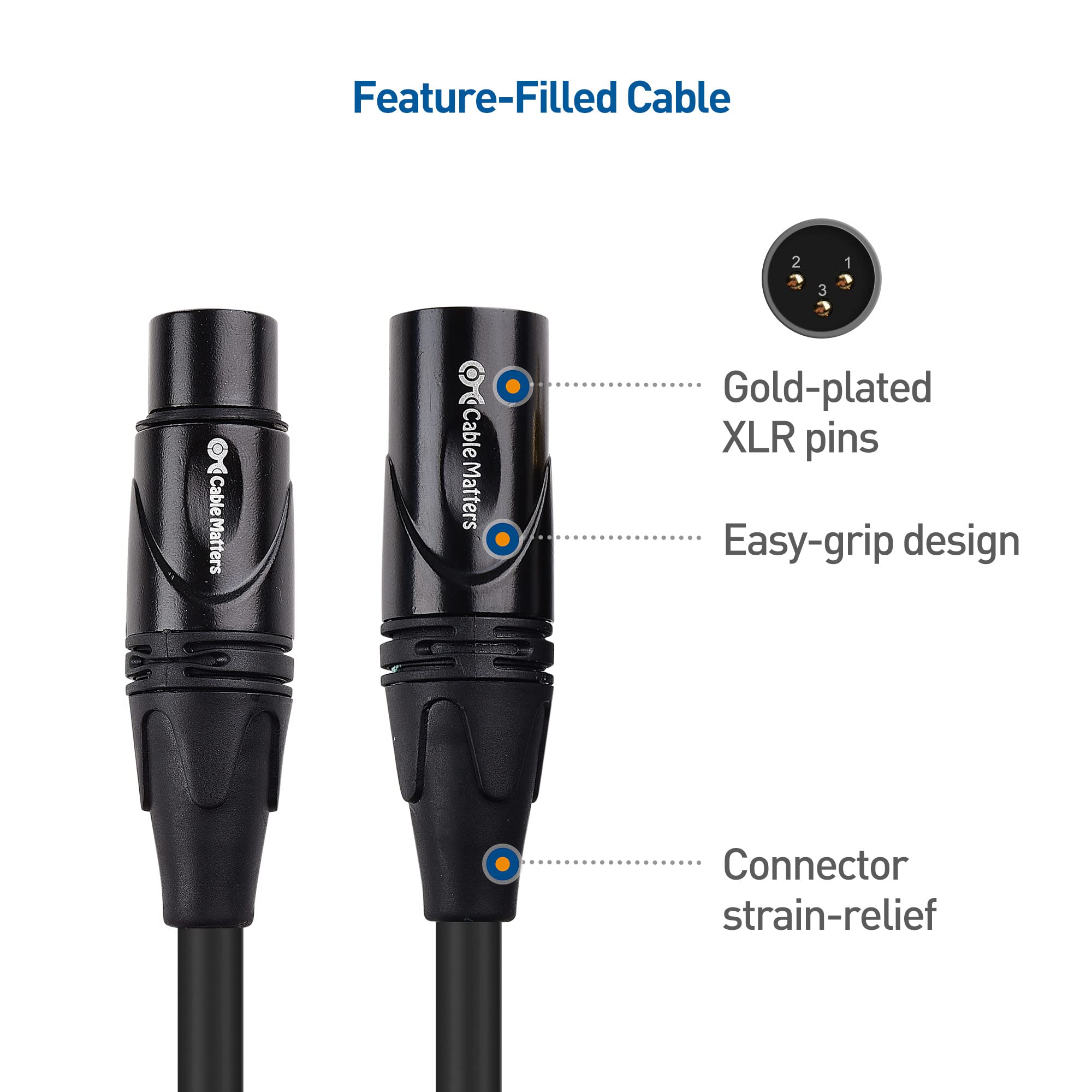 Cable Matters 2-Pack Premium Short XLR to XLR Cables, XLR Microphone Cable 3 Feet, Oxygen-Free Copper (OFC) XLR Male to Female Cord, Mic Cord, XLR Speaker Cable, Black