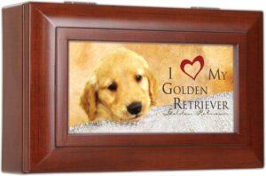 cottage garden love my golden retriever rich woodgrain finish petite jewelry music box - plays song wonderful world